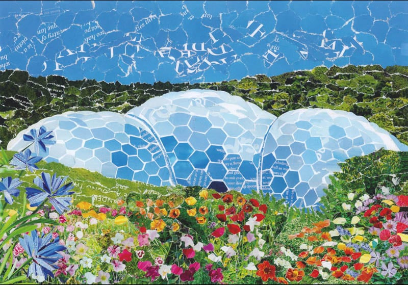 Biomes at the Eden Project Original Cornwall Collage Art
