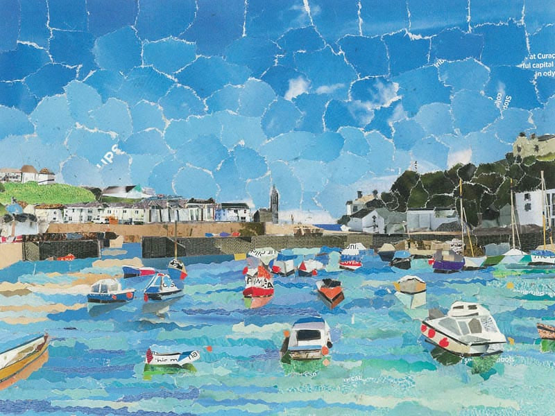Porthleven Harbour, Cornwall, Collage Print.