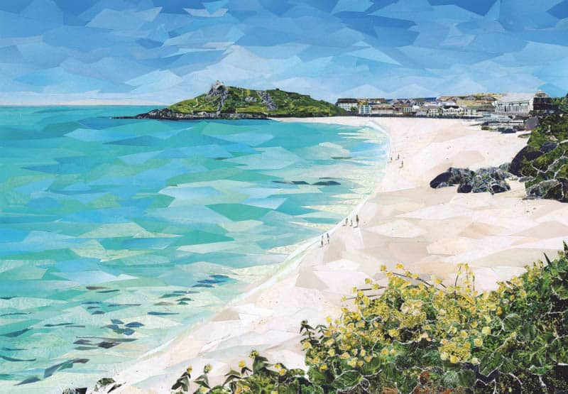 Porthmeor, St Ives Cornwall, Paper Collage Art Print.