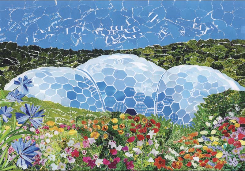 Eden Project Biomes, Cornwall, Collage Print.